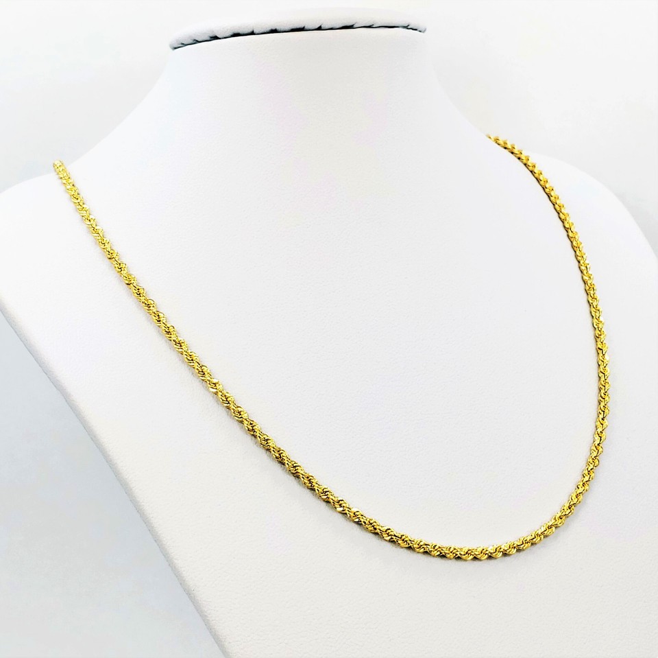 22K Gold Italian Rope Chain Necklace 19.7" Hollow 2.25mm Genuine ...