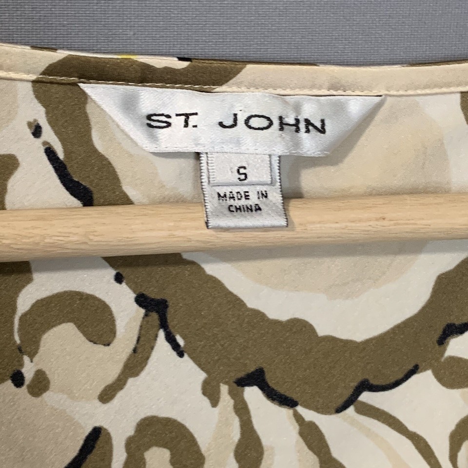 ST.JOHN SILK Watercolor Print Draped COWL NECK Sleeveless Top Shell ...