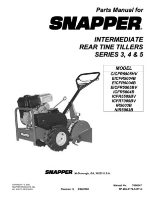 Parts Manual Snapper Intermediate Rear Tine Tillers - Series 3,4 & 5 | eBay