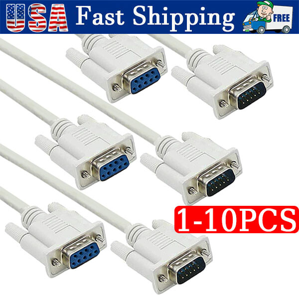 DB9 RS232 Male to Female Serial Port Extension Cable Cord3ft/5ft/10ft ...