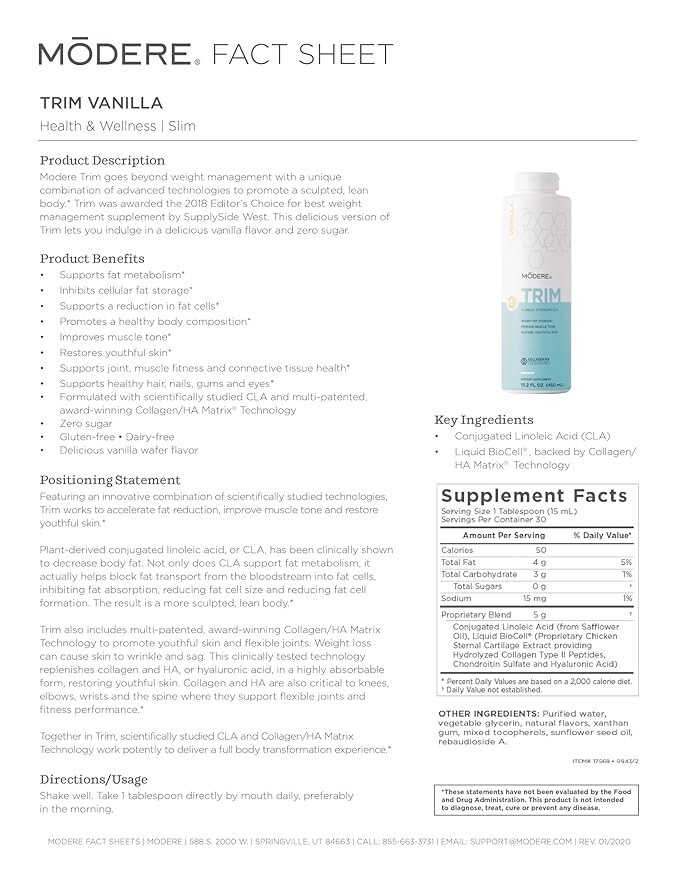 Modere Trim Vanilla Collagen CLA 450 ml 15.2 Fl Oz with Exp 03/26 | eBay