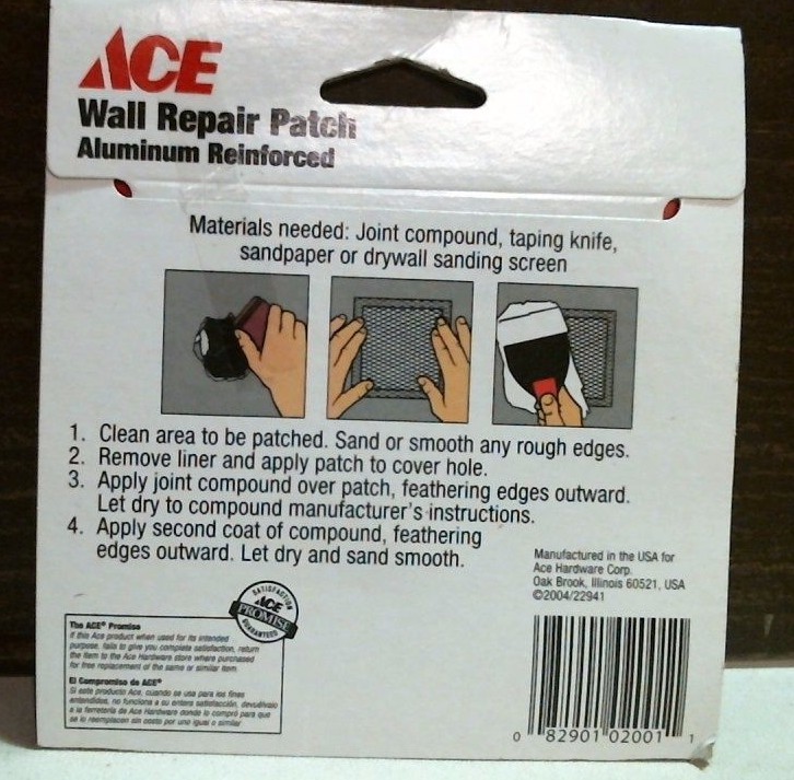 Ace 02001 Wall Repair Patch Aluminum Reinforced 4" X 4" Self Adhesive ...