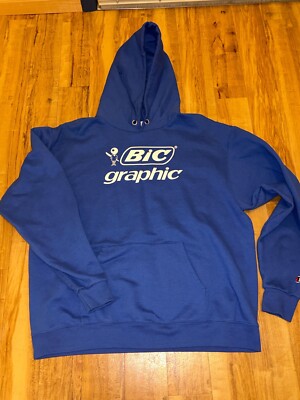 Bic Graphic Mens Size XL Blue Long Sleeve Hoodie Champion Hooded ...