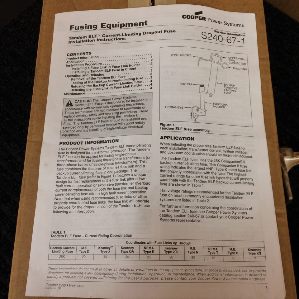 Eaton Cooper Companion II High Voltage Fuse Tandem ELF FAH8KV25KR1 S240 ...