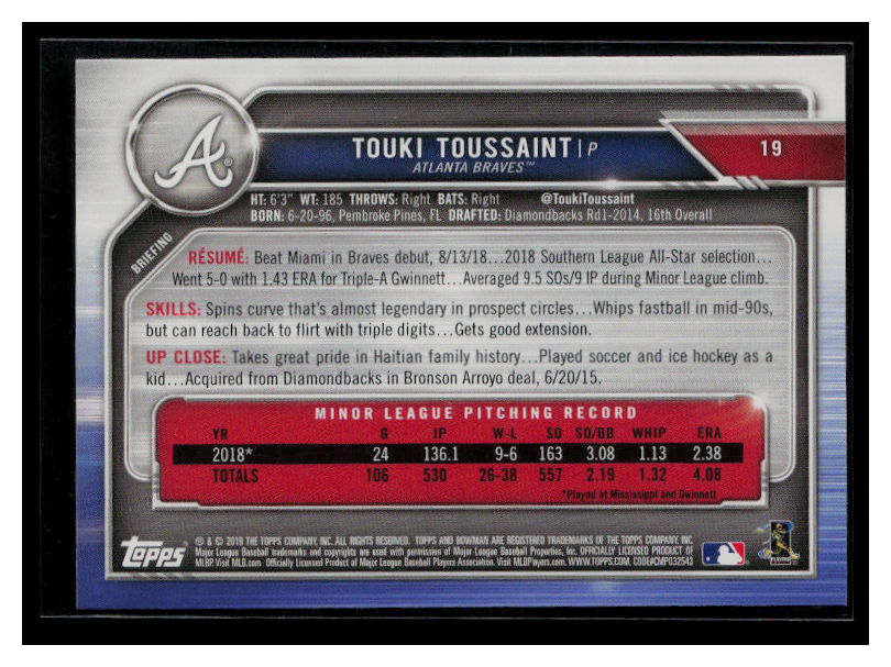 2019 Bowman #19 Touki Toussaint RC | eBay