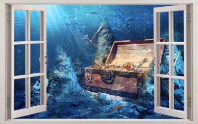 Pirate Treasure 3D Window Decal Wall Sticker Home Decor Art Mural J1152 ...