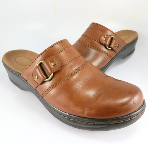 Clarks Bendables Mules Womens Size 9M Brown Leather Slide Clogs Loafers ...