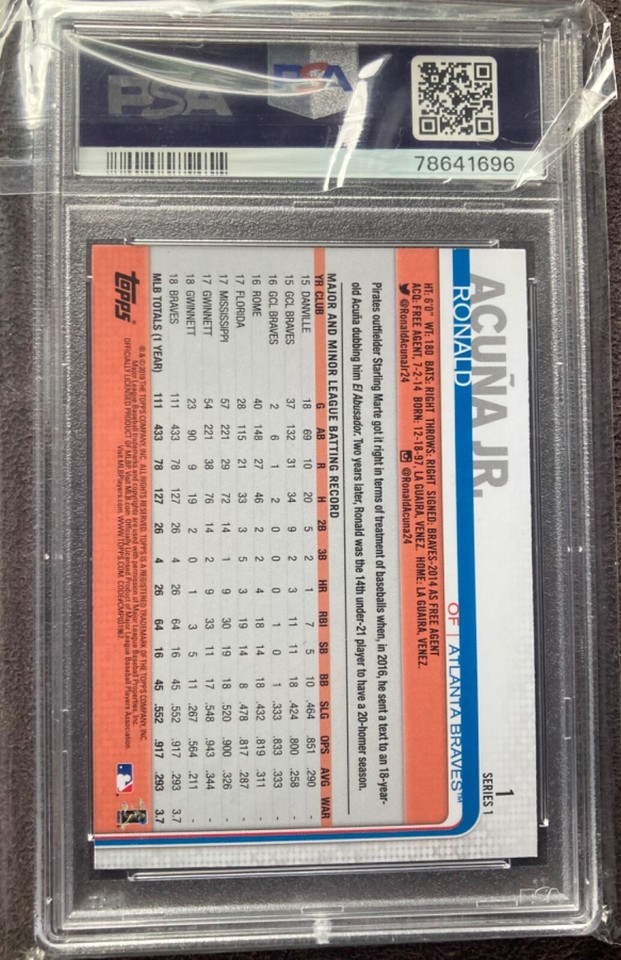 2019 Topps Ronald Acuna Jr PSA 9 Mint Card #1 Hand Sign SP Variation ...