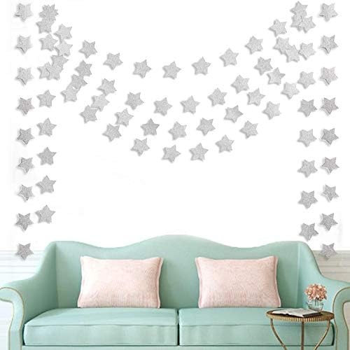 6 Pcs Glitter Silver Star Paper Garland Christmas Hanging Decoration ...