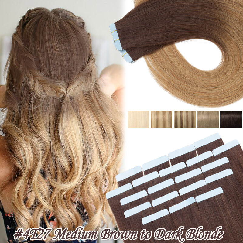 GREY Super Russian Tape In Real Remy Human Hair Extensions Wavy Skin ...