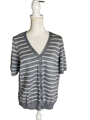 Talbots Sparkly Metallic Silver & White Striped Cardigan Sweater Size ...