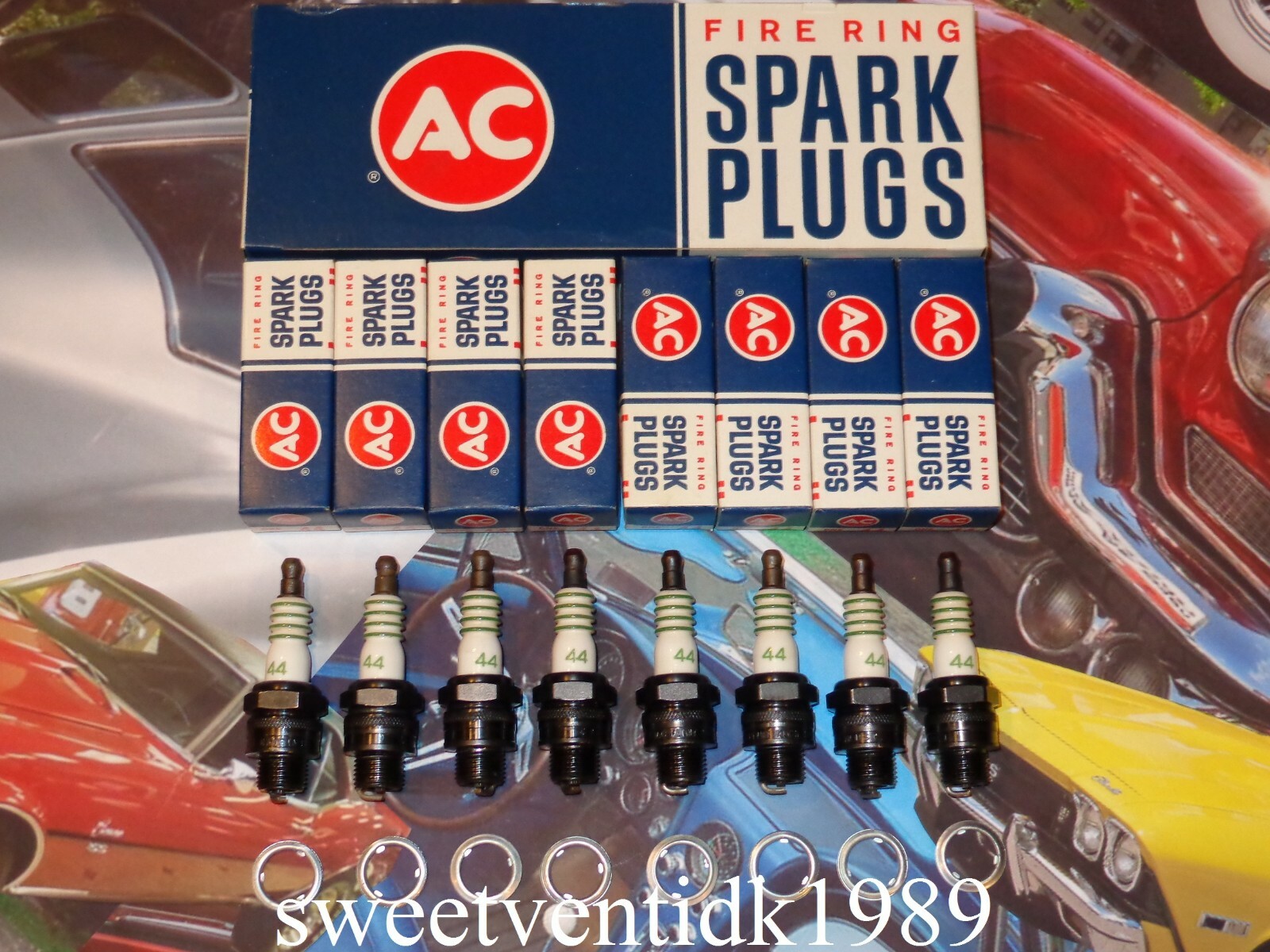 ‘NOS’...AC-44 Spark Plugs ‘4 equal Green Rings’......MADE IN USA.....GM ...