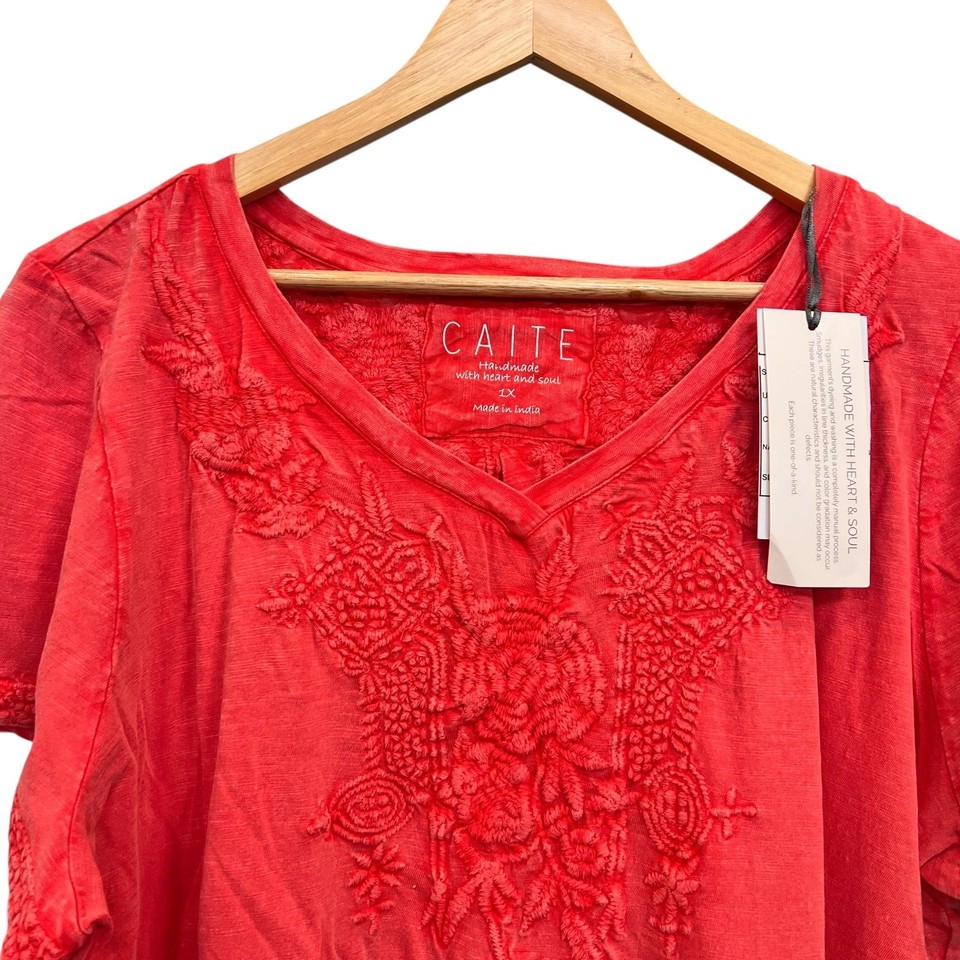 Caite & Kyla SEO Floral Embroidered Boho T-shirt Maxi Dress in CORAL SZ ...