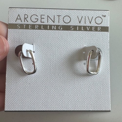 Sterling Silver Earrings Argento Vivo Rectangular Hoops Brand New | eBay
