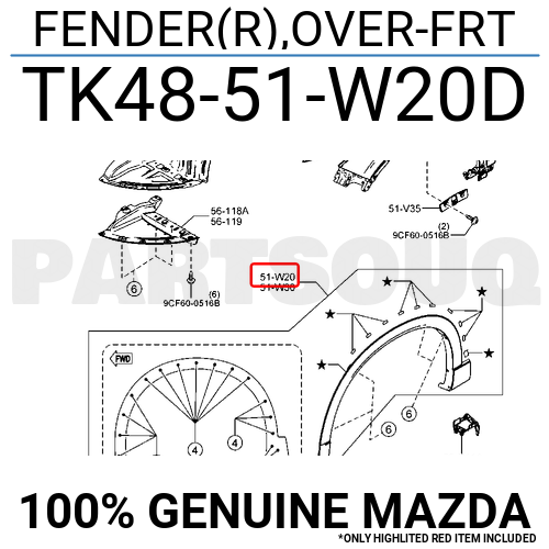 TK4851W20D Genuine Mazda FENDER(R),OVER-FRT TK48-51-W20D | eBay