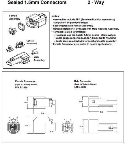 LOT of 800 EPC 2-WAY 1.5MM FEMALE CONNECTOR E-3550, XR3T-14A464-AA ...