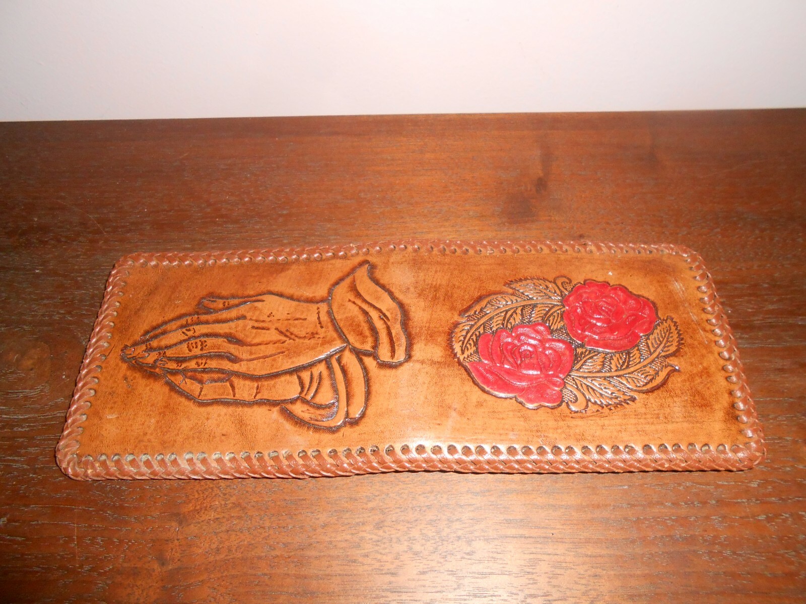 Leather Wallet Praying Hands & Red Rose - Gem