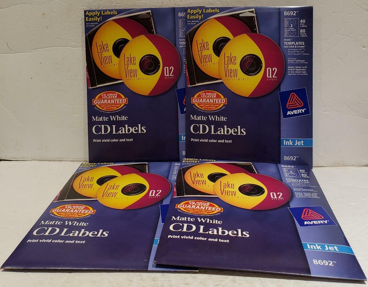 4 Packs of Avery CD Labels #8692 Matte White 2 Sealed 2 Opened 120 ...