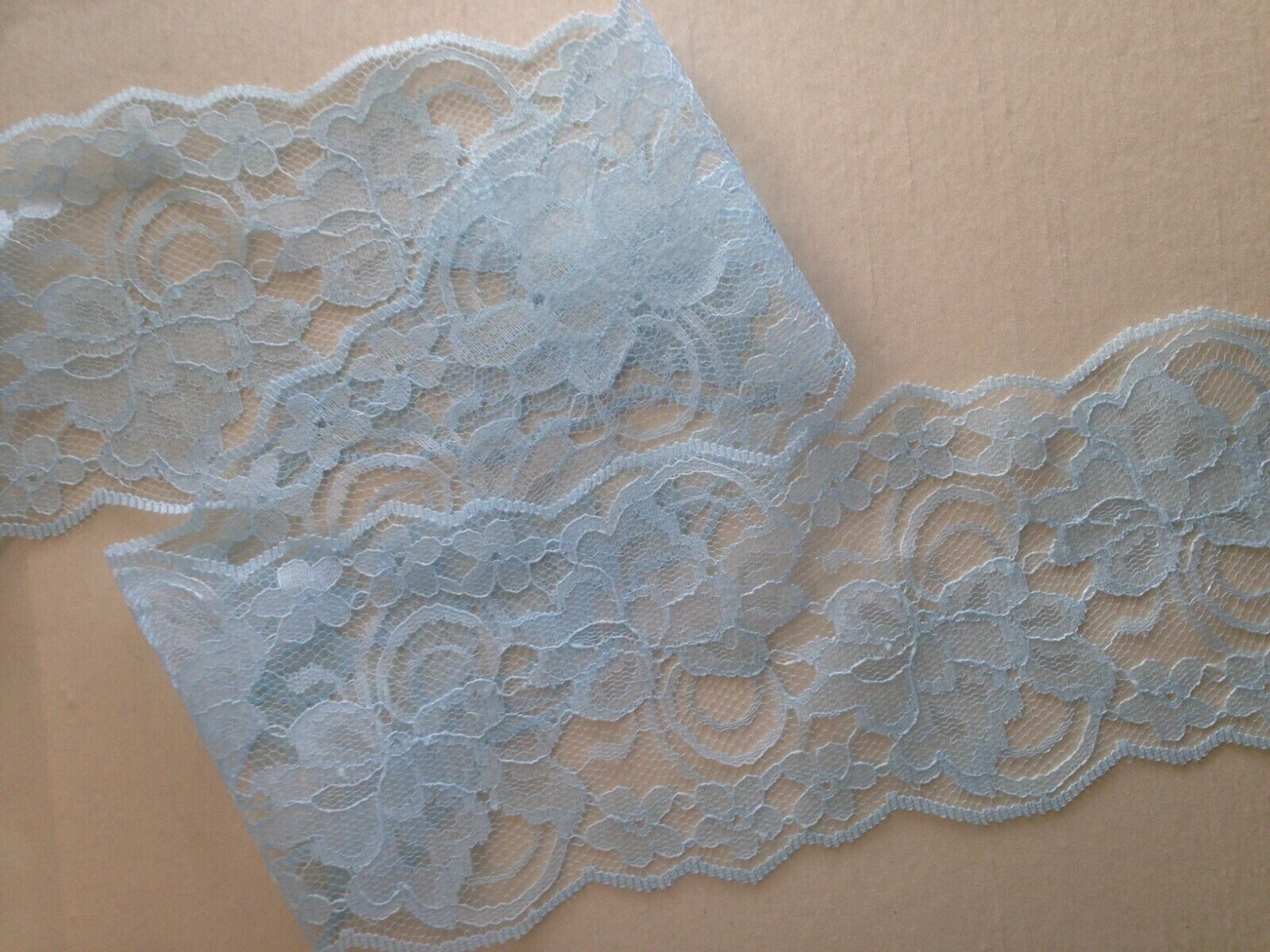 Blue Lace Trim, 4" Wide, Galloon Lace, Scalloped Edge, 5 YARDS, Flat ...