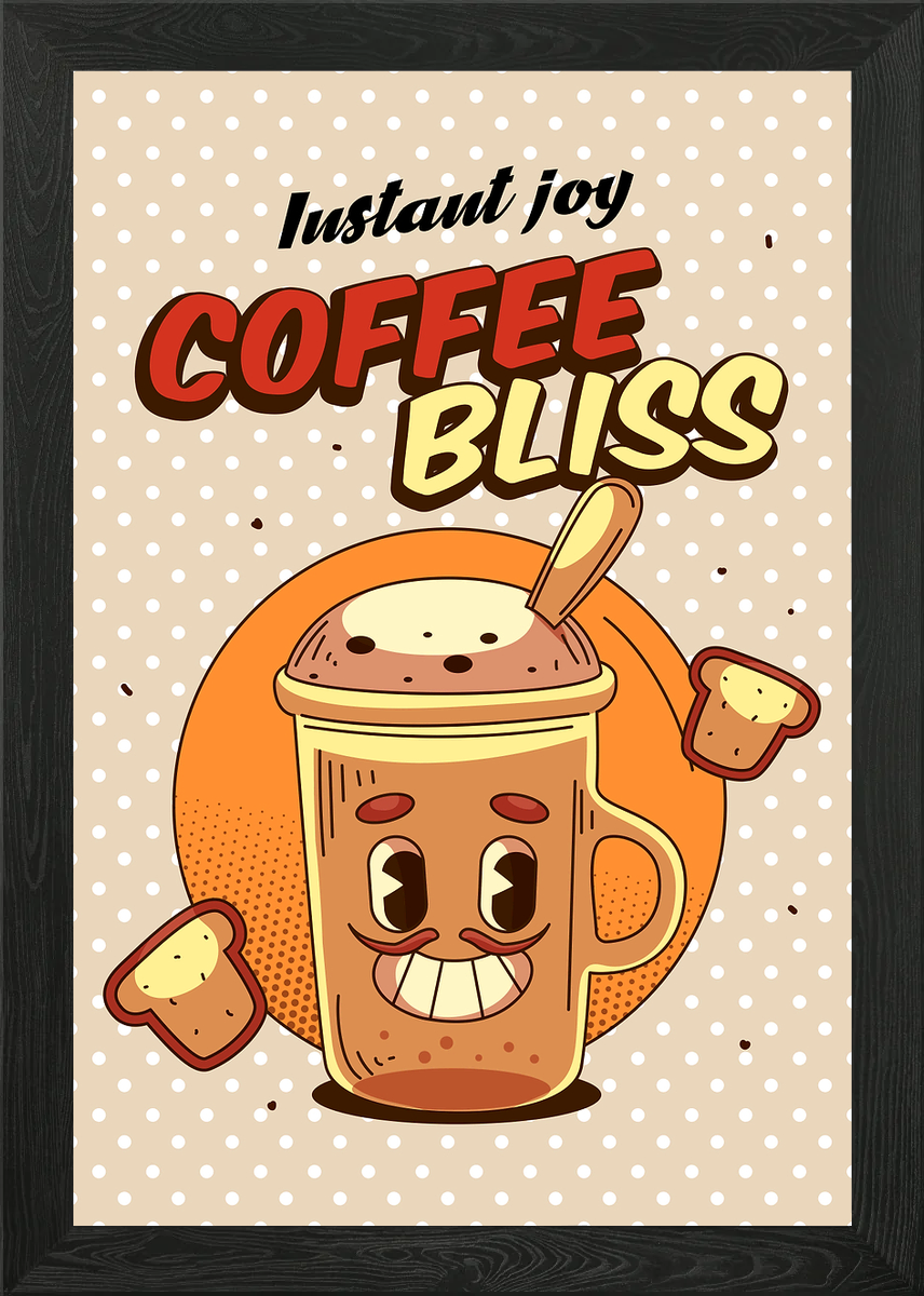 Instant joy, Coffee bliss cartoon Framed Wall Art Poster Canvas Print ...