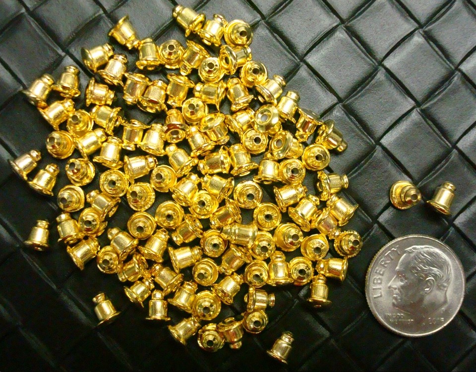 100 Earring backs bullet clutches strong basic no tip BRIGHT gold ...