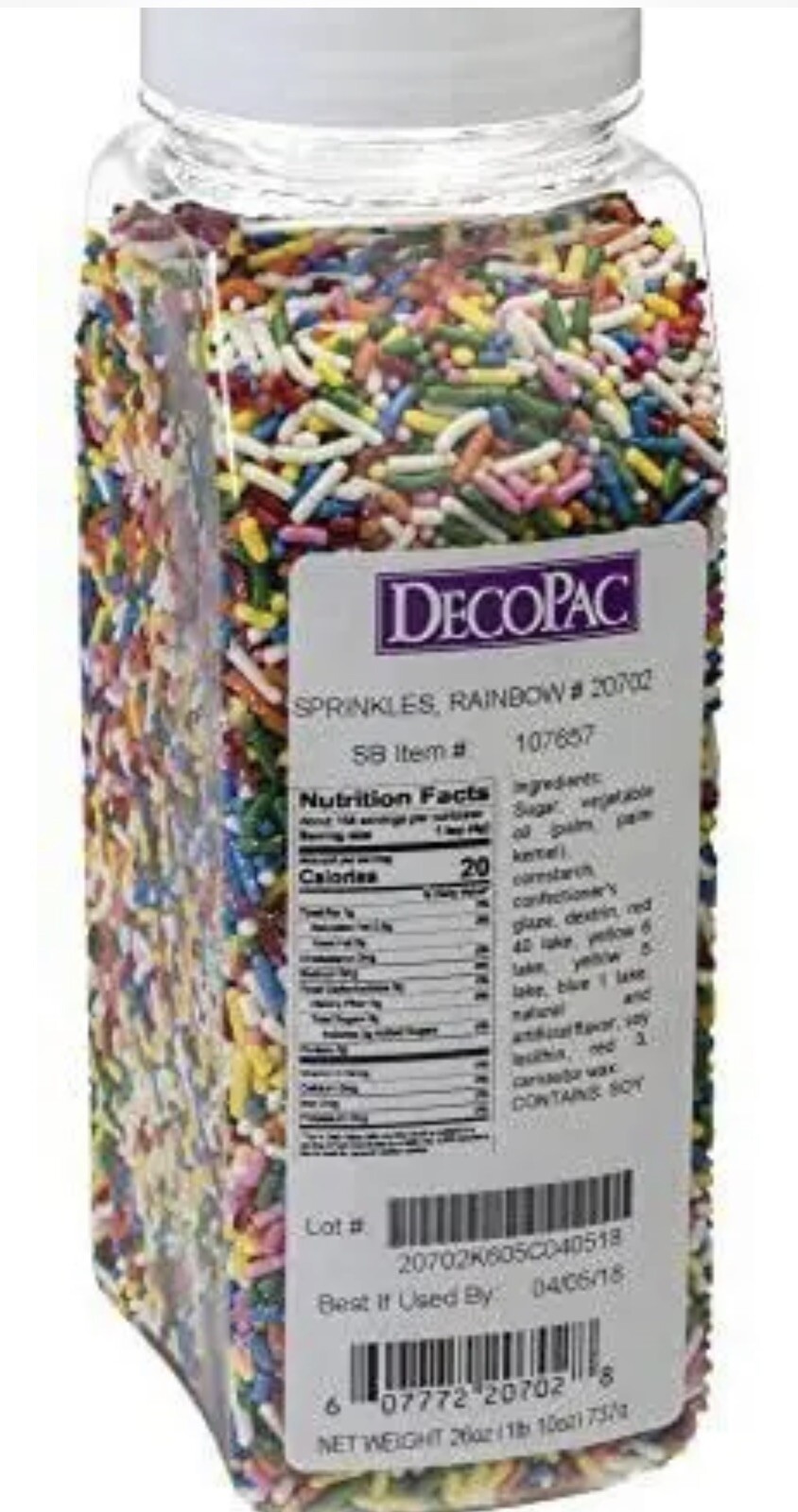 DECOPAC Candy Sprinkles, 26oz, Bright Rainbow Sprinkle Mix Exp 4/05/24 ...