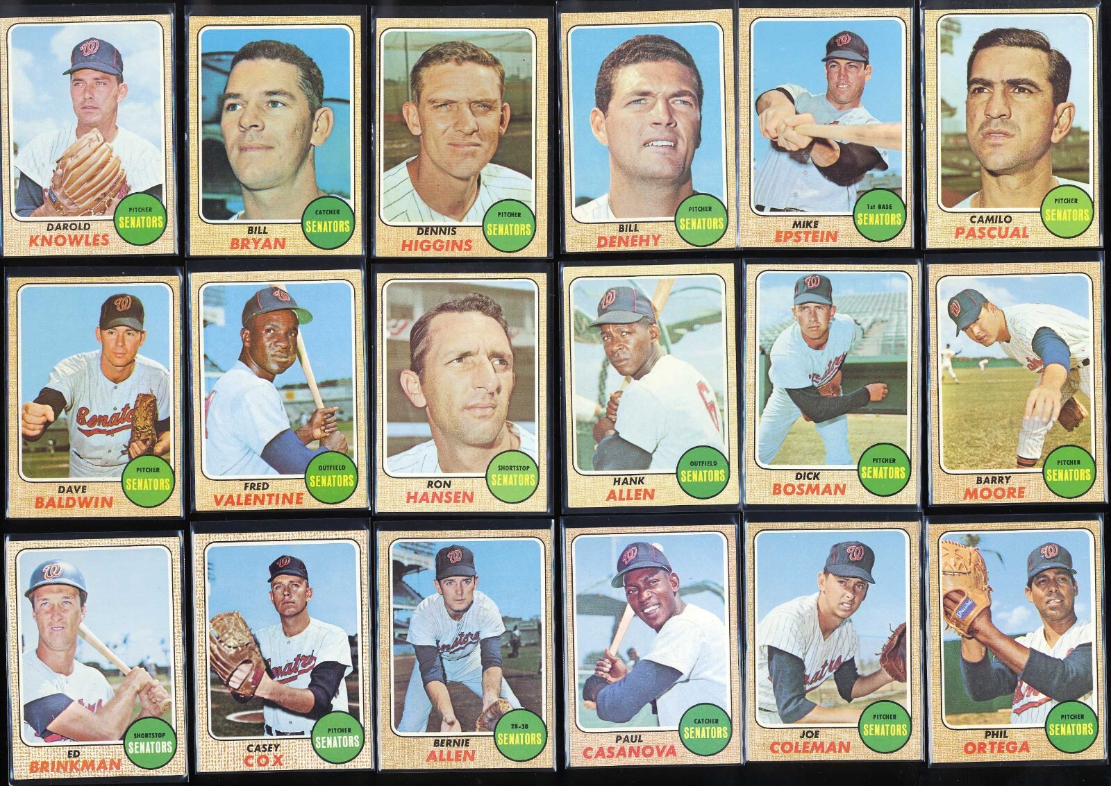 1968 Topps Washington Senators Team Set Howard McMullen Pascual ...