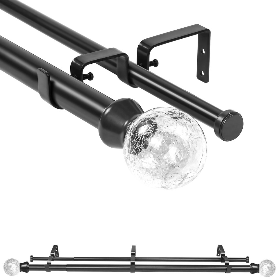 1" Crackle Glass Manhattan Double Drapery Curtain Window Rod Set, 28 ...