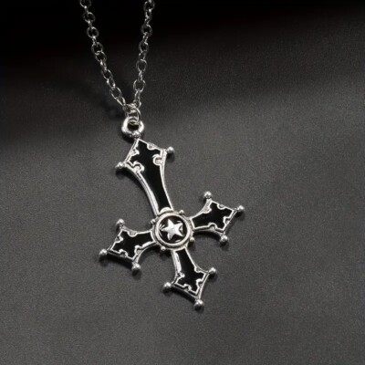 Enamel Black Gothic Inverted Cross Pendant Necklace | eBay