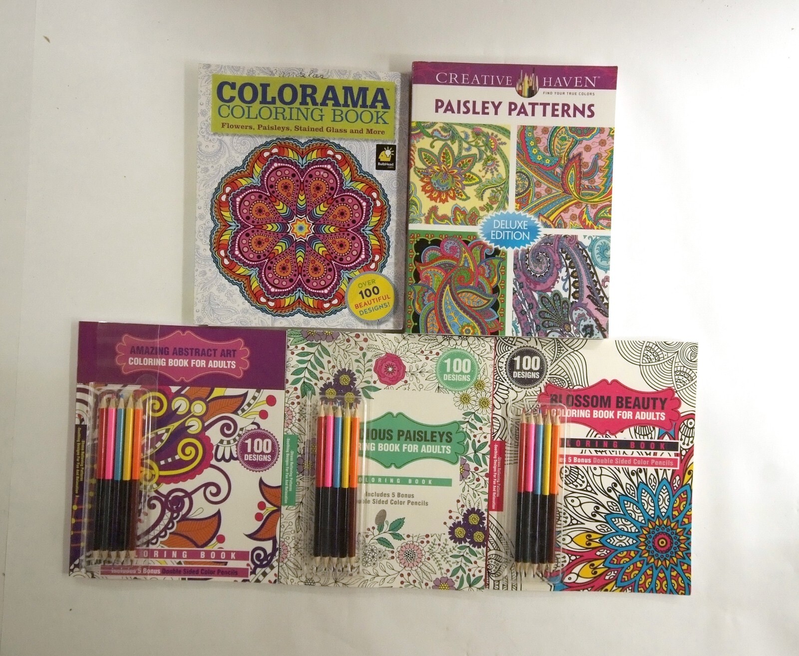 Adult Coloring Books Lot of 5-100 Designs with Pencils, Creative Haven ...