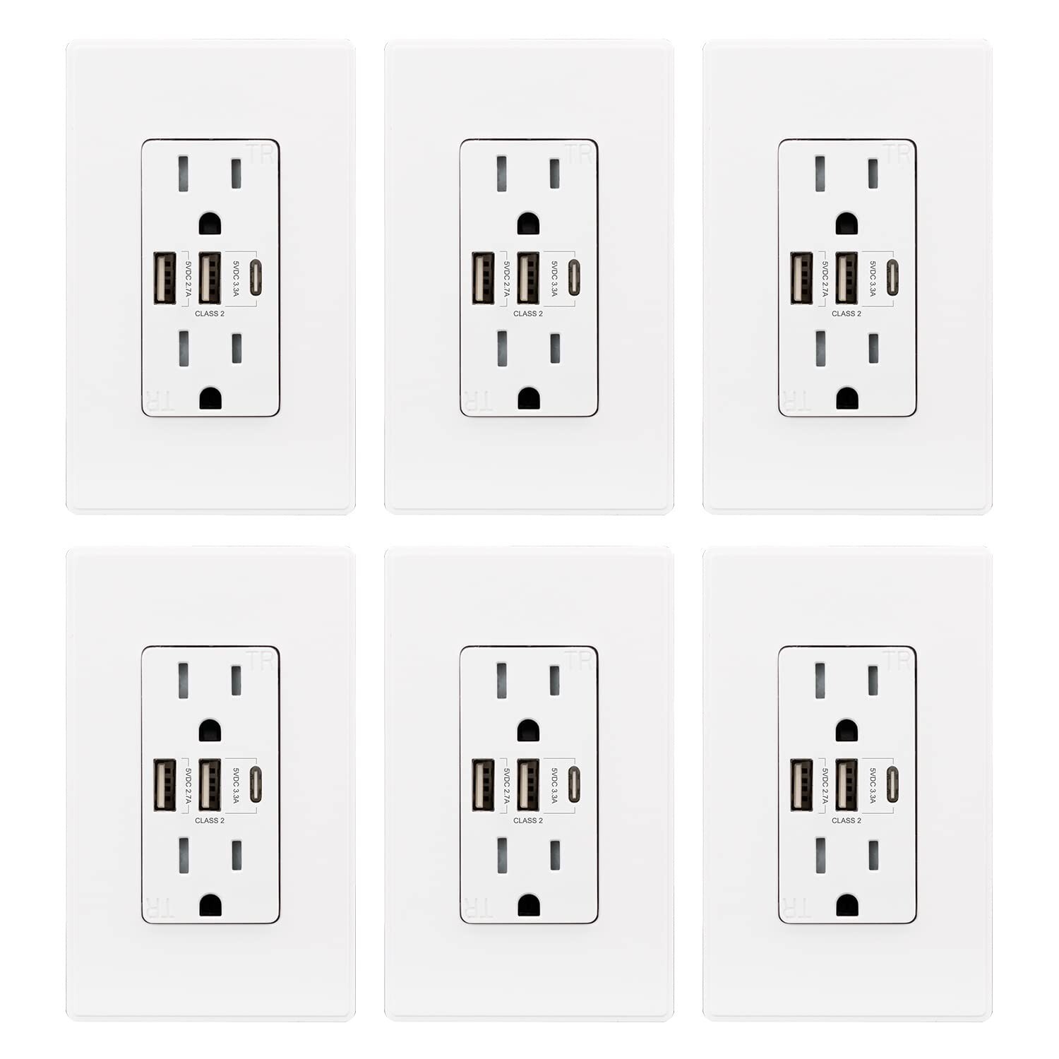 ELEGRP 30W 6.0 Amp 3-Port USB Wall Outlet, 15 Amp Receptacle with USB ...