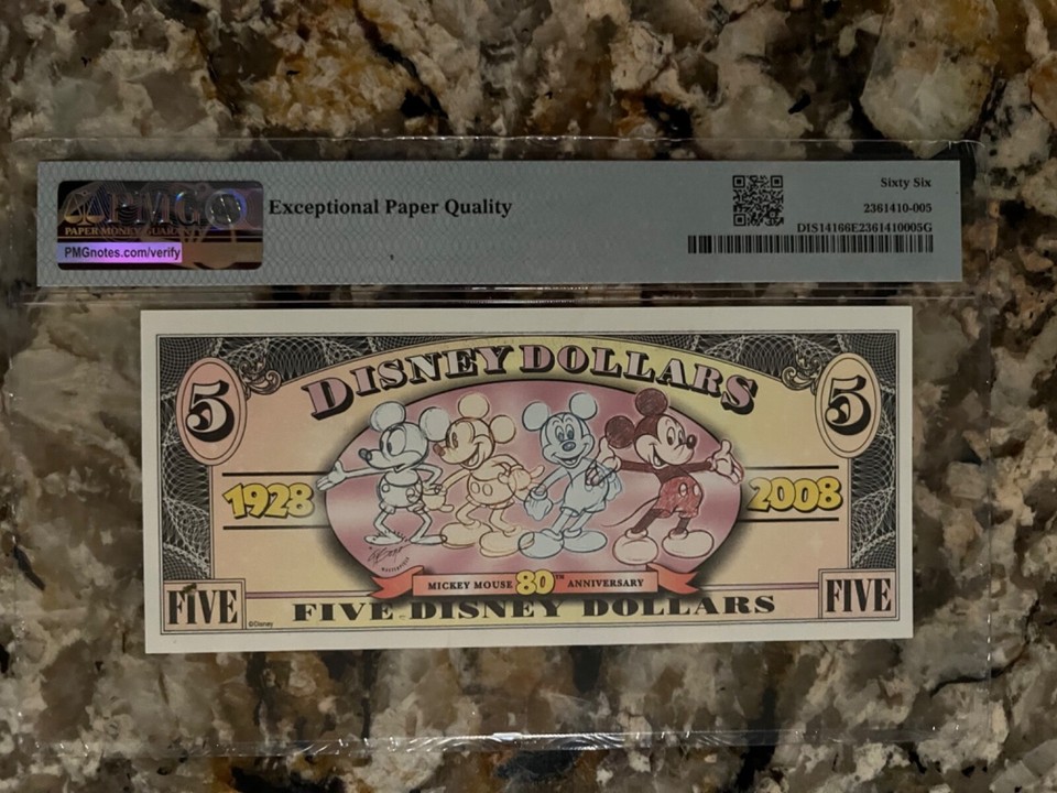 2008 $5 Disney Dollar DIS141 PMG 66 Gem Unc. SN A00050640 Mickey | eBay