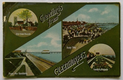 Cleethorpes Greetings Gardens Kingsway Old Clee Church 1950s Postcard ...