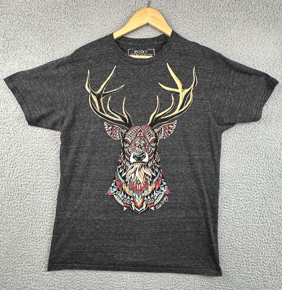 Riot Society Ornate Buck Elk T Shirt Adult Large Heather Gray Made In ...