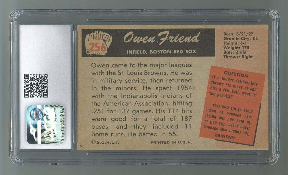 1955 Bowman #256 Owen Friend CGC 7 NEAR MINT #1401004331106 | eBay