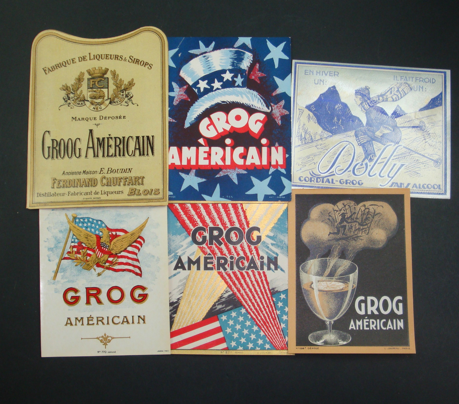 LOT 6 ETIQUETTES GROG AMERICAIN USA ALCOOL AMERICAN LABELS ANCIENNES ...