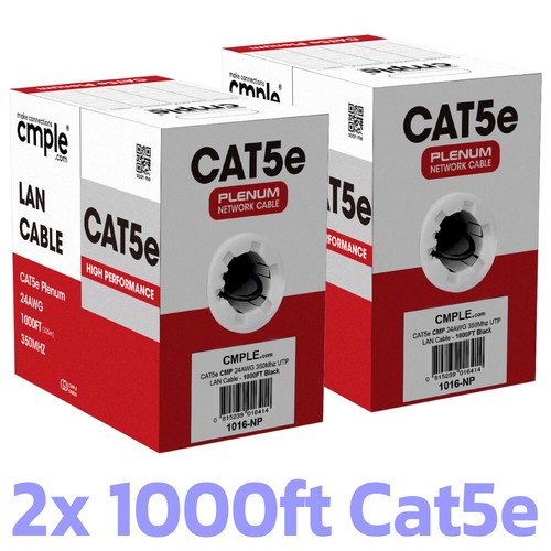 Cat5e Plenum Cable Bulk 1000 FT Black Cat 5e Ethernet Network Cord - Pack of 2 | eBay