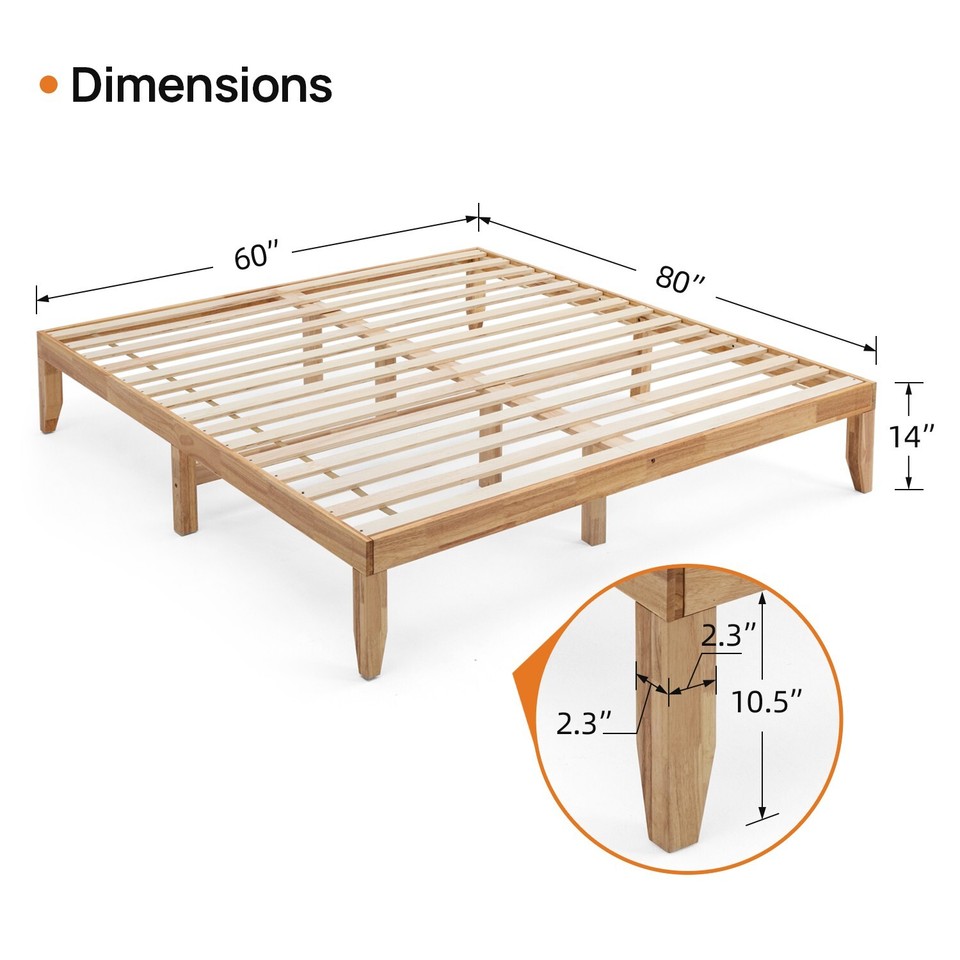 Queen/King Wood Bed Frame Platform Rubber Wood Slat Support No Box ...
