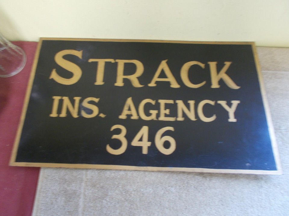 VTG HAND PAINTED PLASTIC INSURANCE SIGN STRACK INS 346. AGENCY ...