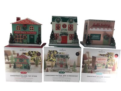 Hallmark Christmas Village Set Of 3 Toy Store Bed + Breakfast +Bakery w ...
