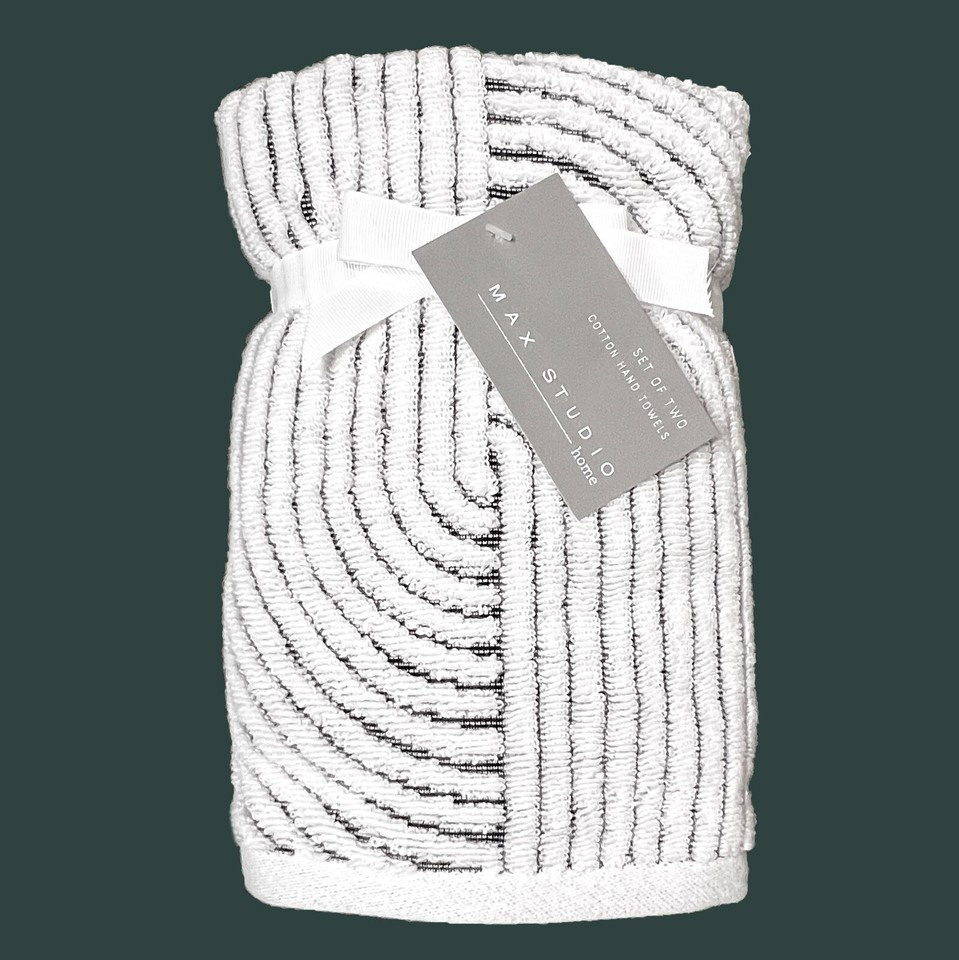 SET OF 8 New MAX STUDIO Wash Hand Bath Towels White Black Spiral ...