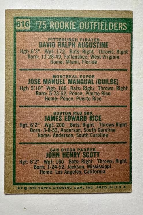 1975 Topps # 616 Jim Rice 1975 Rookie Outfielders Card EX | eBay