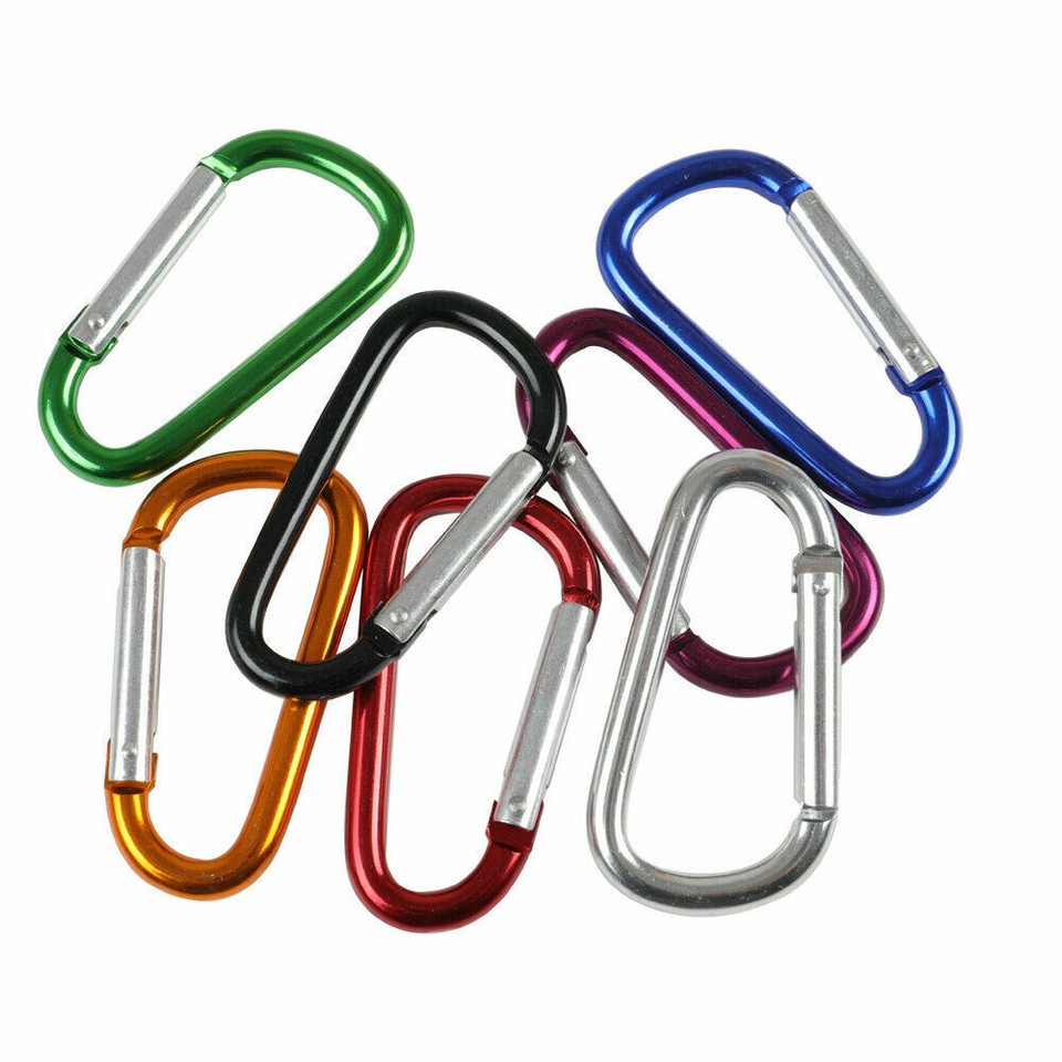 50/100 Pack Aluminum Carabiner Key Hook Keychain Buckle D Shape Spring ...