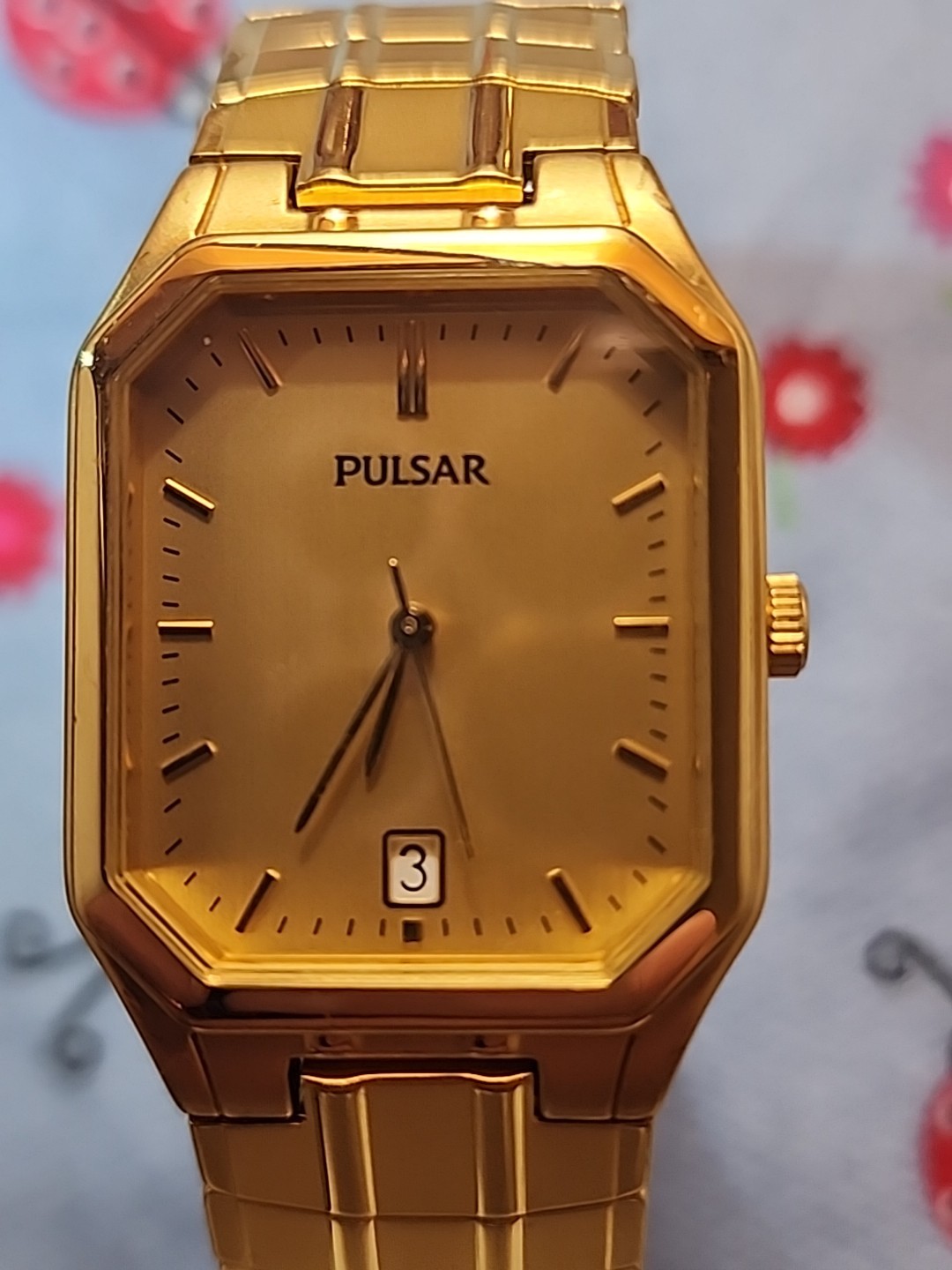 Men's Gold Tone Pulsar V732-X165 Stainless-Quartz Tan… - Gem