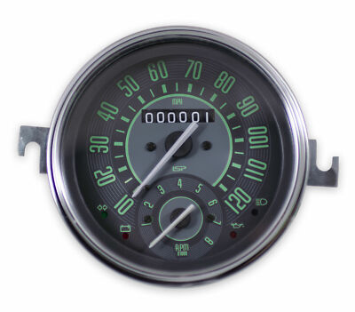 VW BUG BUS GHIA ISP 120 MPH SPEEDOMETER w/COMBO 8K TACHOMETER GREEN ...