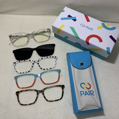 Pair Eyewear The Larkin Frames Clear Bundle 4 Toppers 49 51-17-140 Case ...