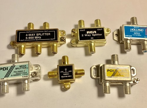 Lot of 6 Coaxial Cable Splitters, Two-Way Four-Way, Holland, PDI, RCA ...