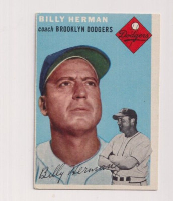 BILLY HERMAN 1954 TOPPS BASEBALL VINTAGE BASEBALL CARD #86 BROOKLYN ...