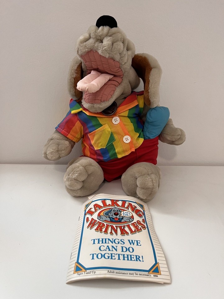 Talking Wrinkles Dog Electronic Puppet Vintage 1986 with Bone & Box ...