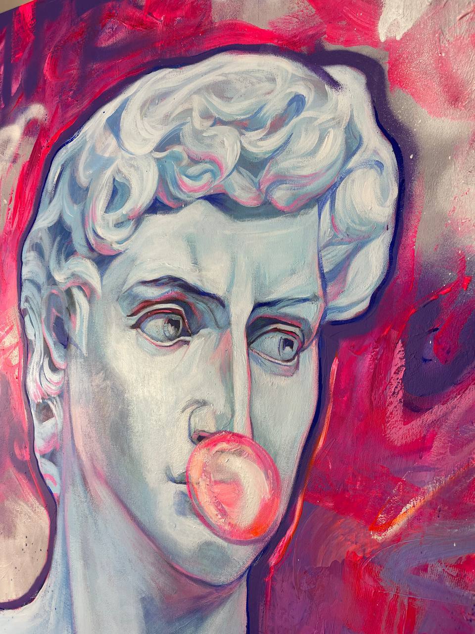 Large Abstract David Sculpture Canvas Wall Art Pink Modern Oil Painting ...